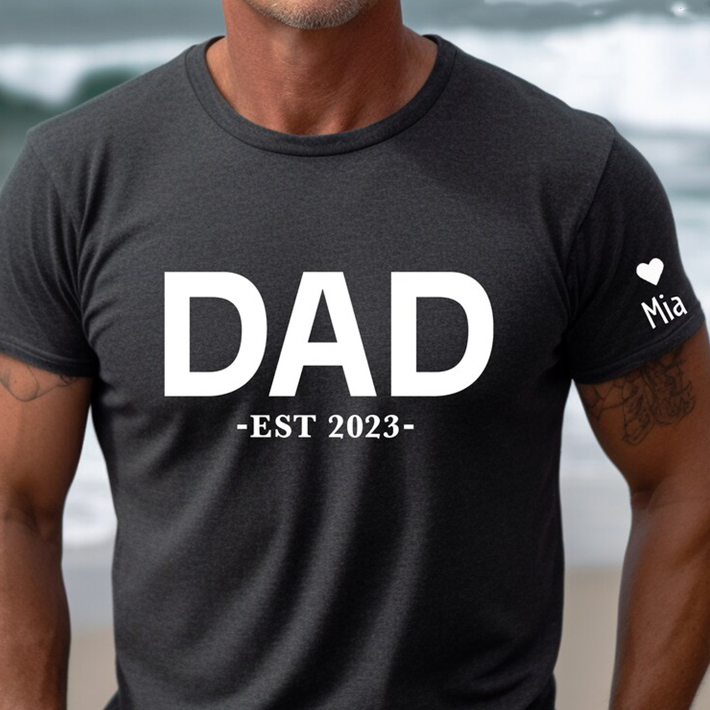 Personalized Dad Shirt with Kids Names Arm, Est Date Daddy T Shirt, Gift for Fathers Day, Childs ...