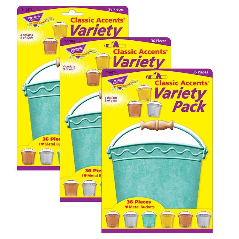 I ♥ Metal Buckets Classic Accents® Variety Pack, 36 Per Pack, 3 Packs ...