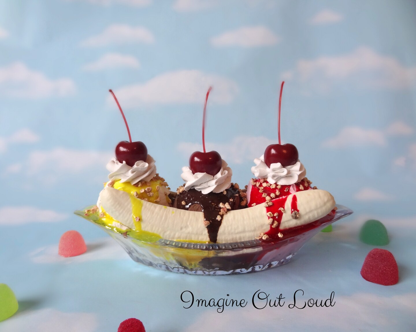 Fake Banana Split Ice Cream Faux Food Prop Chocolate, Strawberry ...