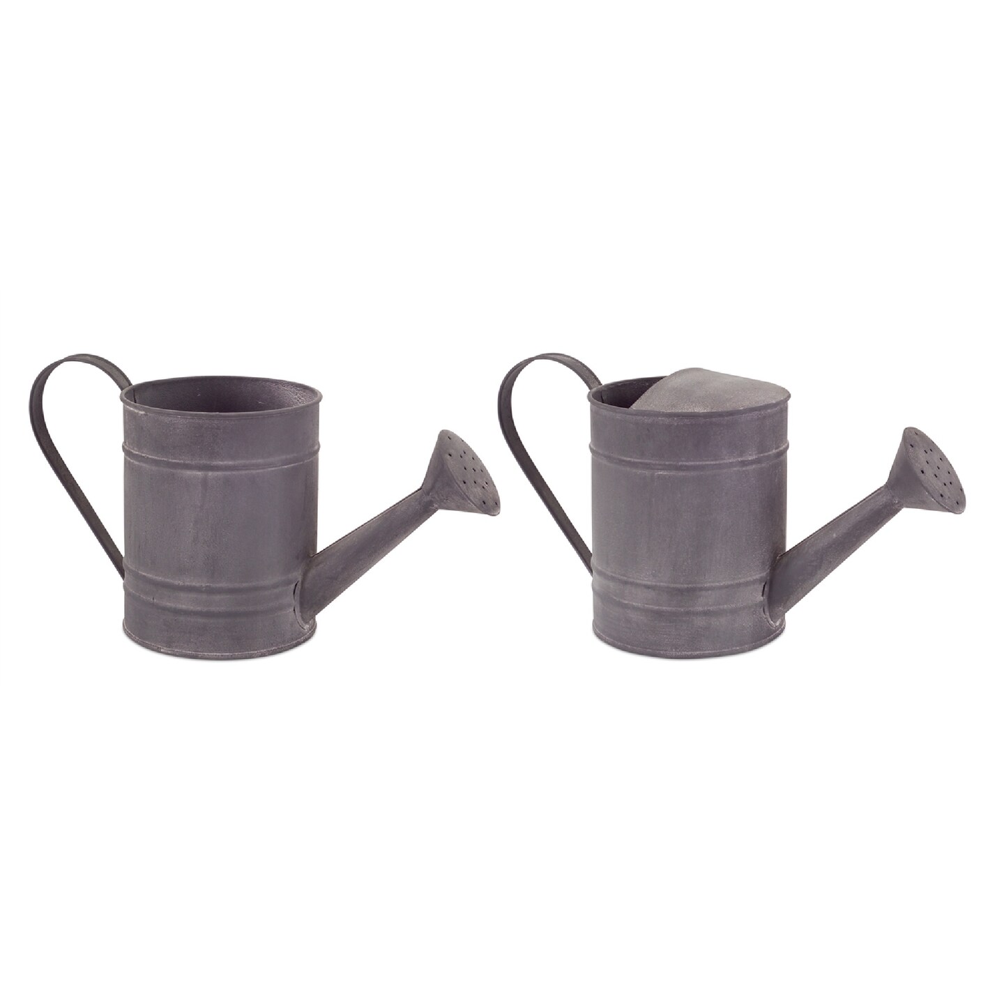 Melrose Set of 2 Gray Handled Galvanized Watering Can Planters 5.75 ...