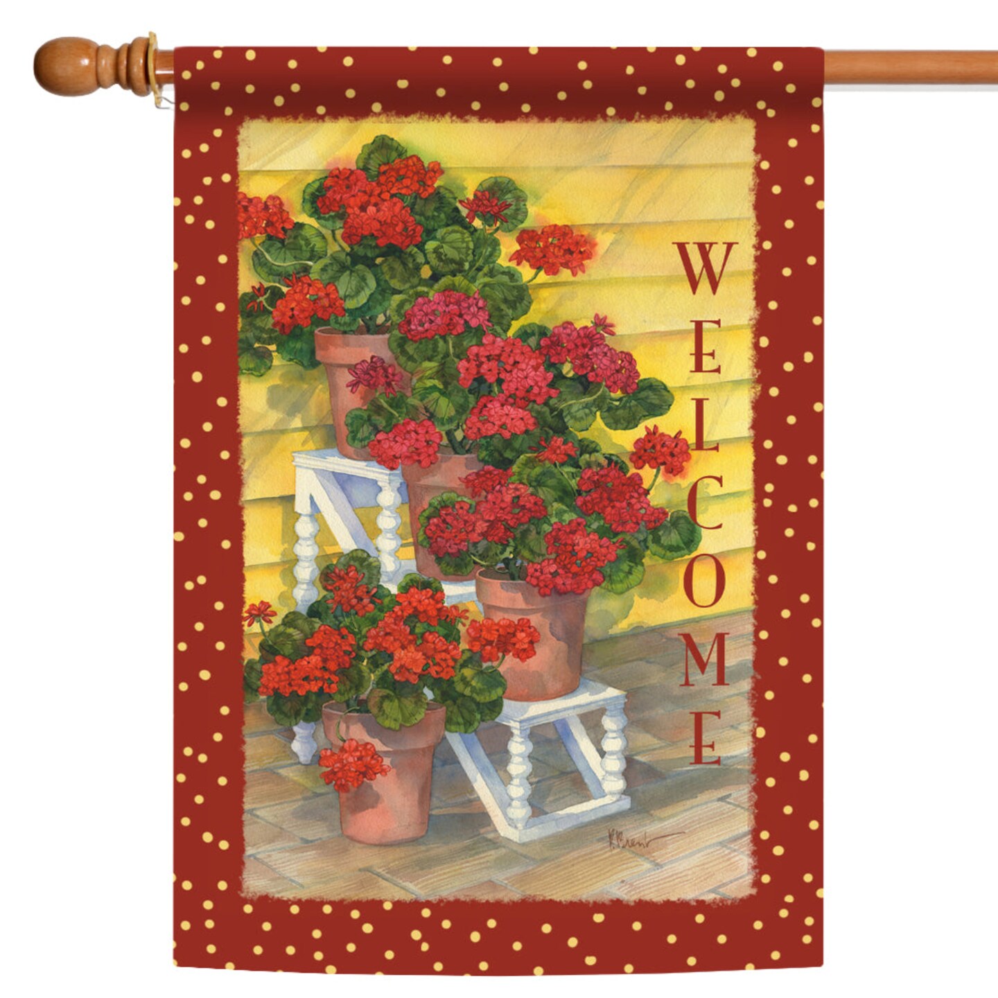 Toland Home Garden Red and Green Polka Dot Geraniums Outdoor House Flag ...