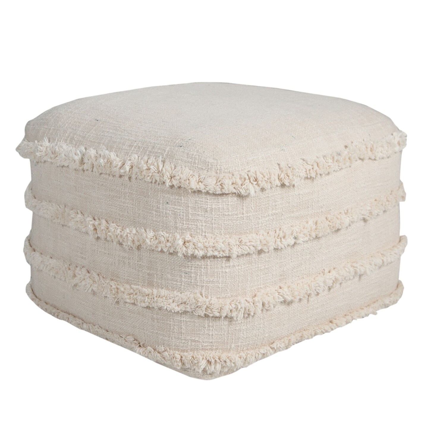 Laddha Home Designs 18" Beige Solid Texture and Striped Square Pouf ...