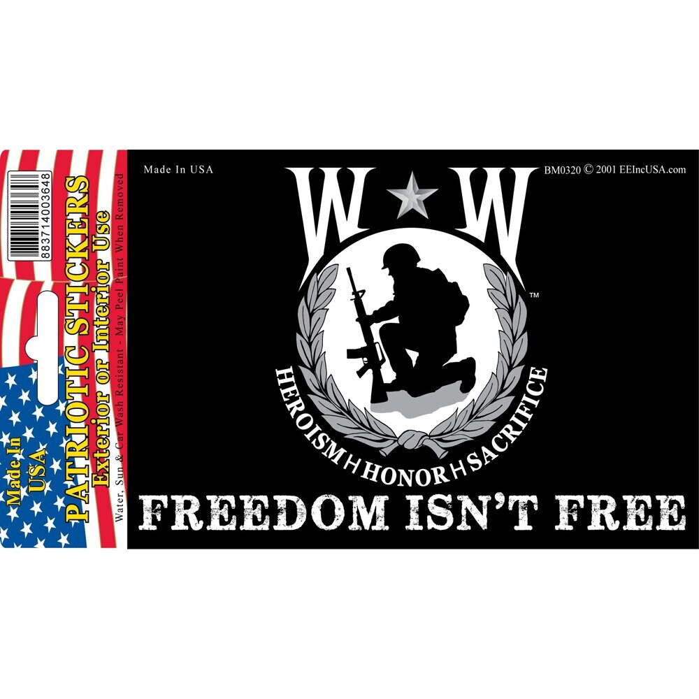 BM0320 Black Wounded Warrior "Freedom Isn't Free" Sticker (3.5x5 ...