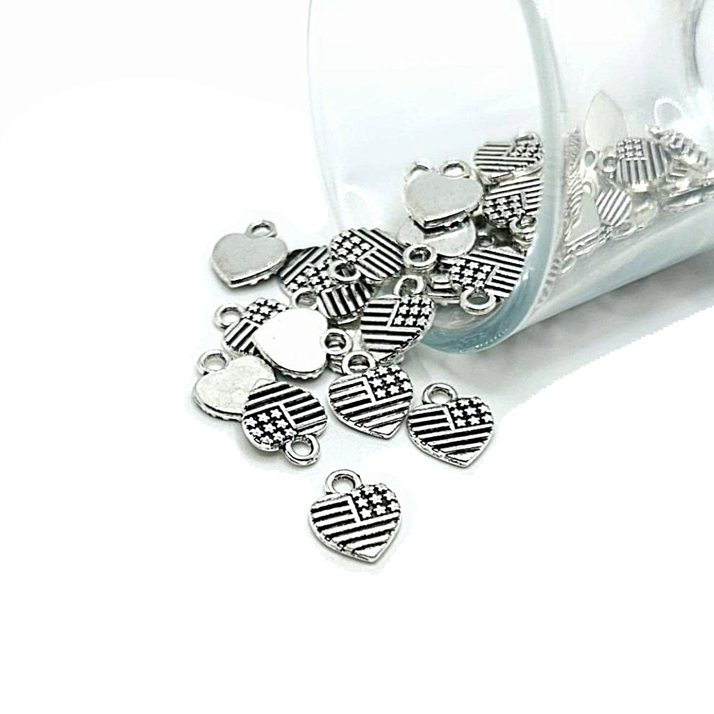 4, 20 or 50 Pieces: Silver American Flag USA Heart Charms | Michaels