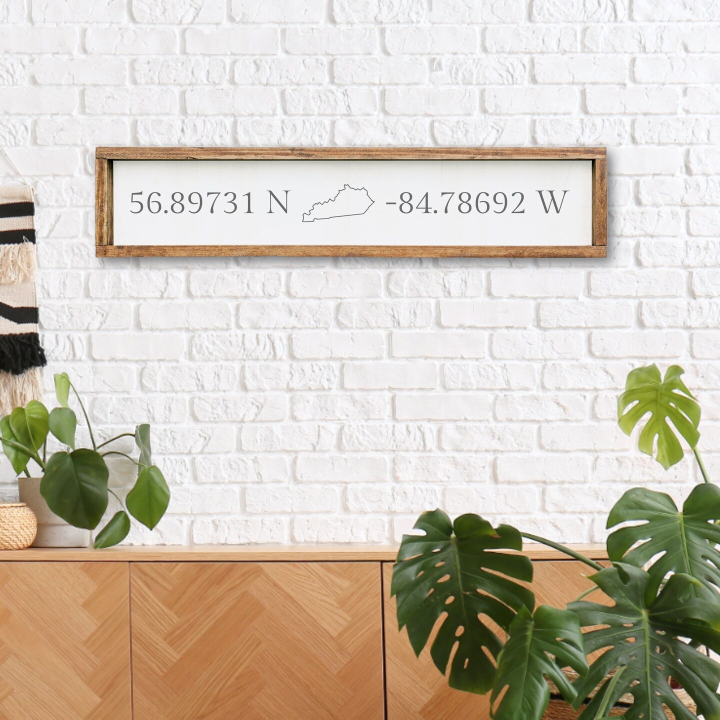 Coordinates and State Framed Long Wood Sign, Latitude and Longitude ...