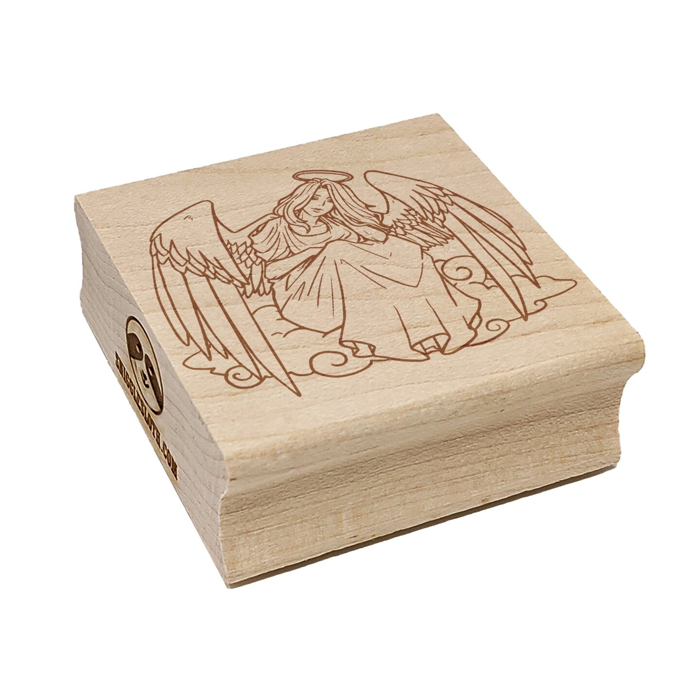 Guardian Angel Sitting on Cloud Square Rubber Stamp for Stamping ...