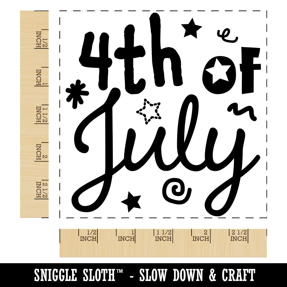 July 4th Independence Day Patriotic Cute Text Square Rubber Stamp for ...