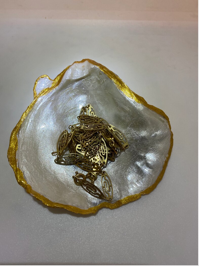 Oyster Shell Hand Painted and Gilded with drill option, Beach Jewelry ...