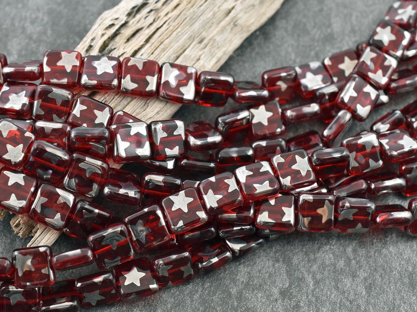 *23* 9mm Translucent Ruby Red Star Sqauare Beads | Michaels