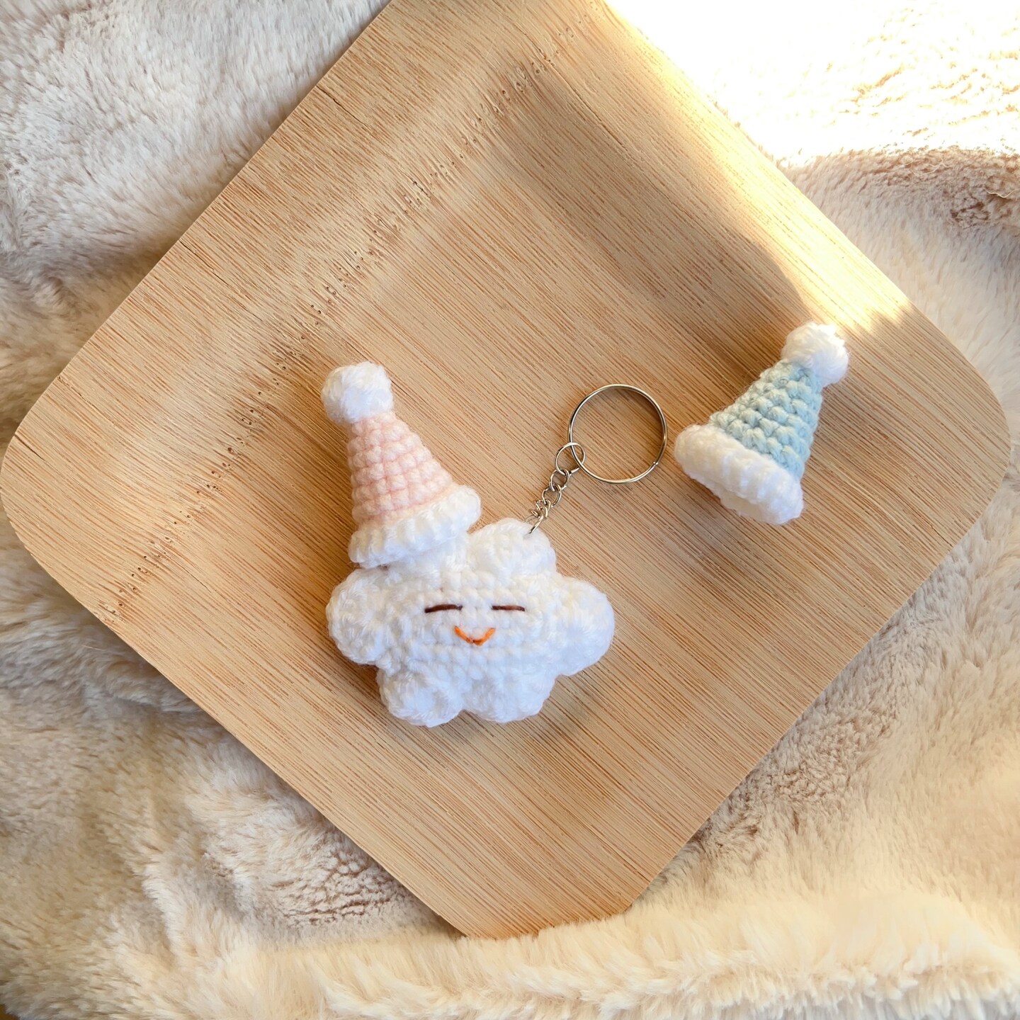 Customizable Baby Cloud: Handmade Crochet Baby Cloud with Hat Keychain ...