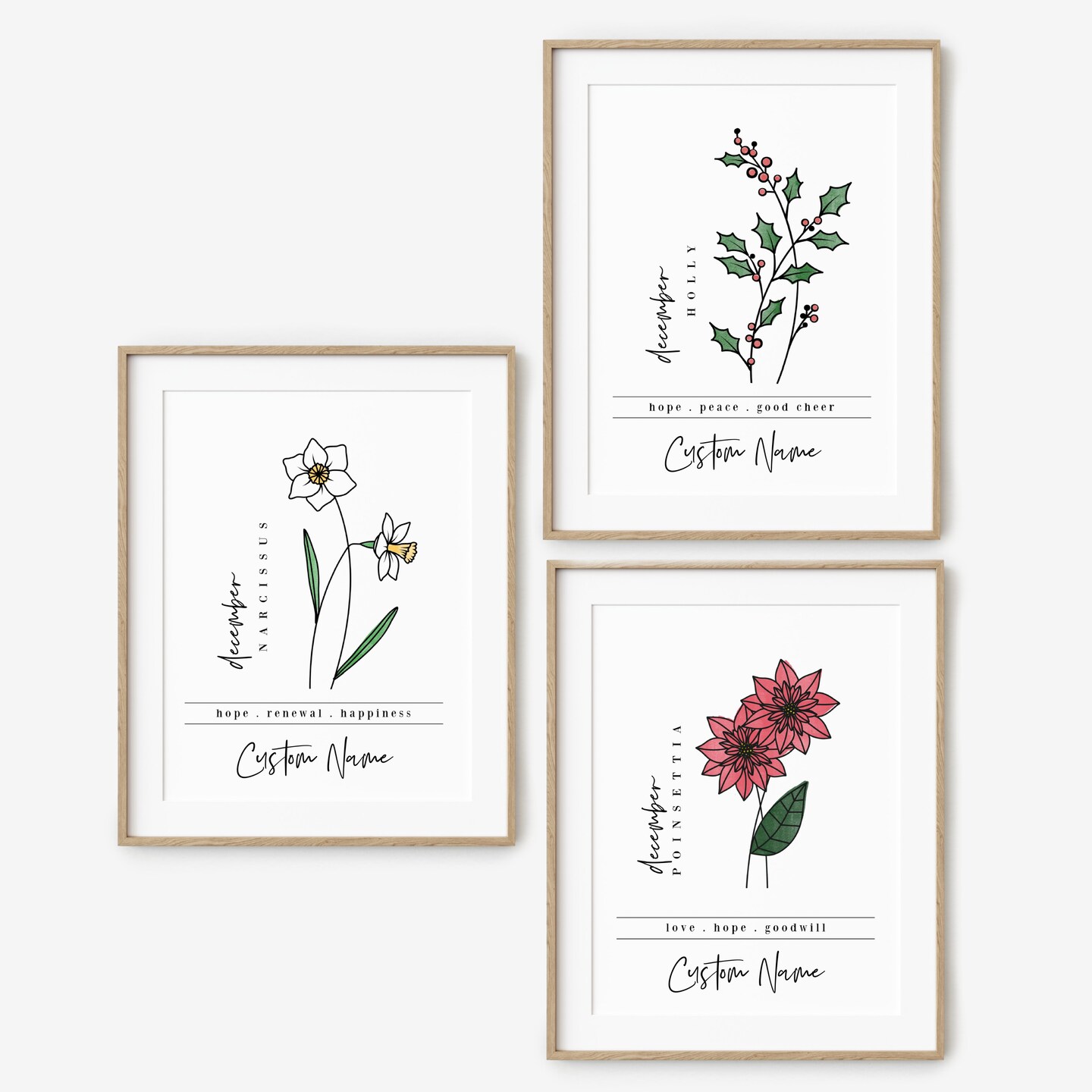 Decmeber Birth Flower Print | Personalized Name Gift | Custom Birth ...