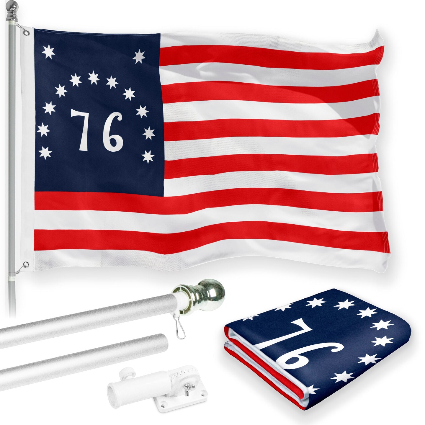 G128 Combo Pack: 6 Feet Tangle Free Spinning Flagpole (Silver ...