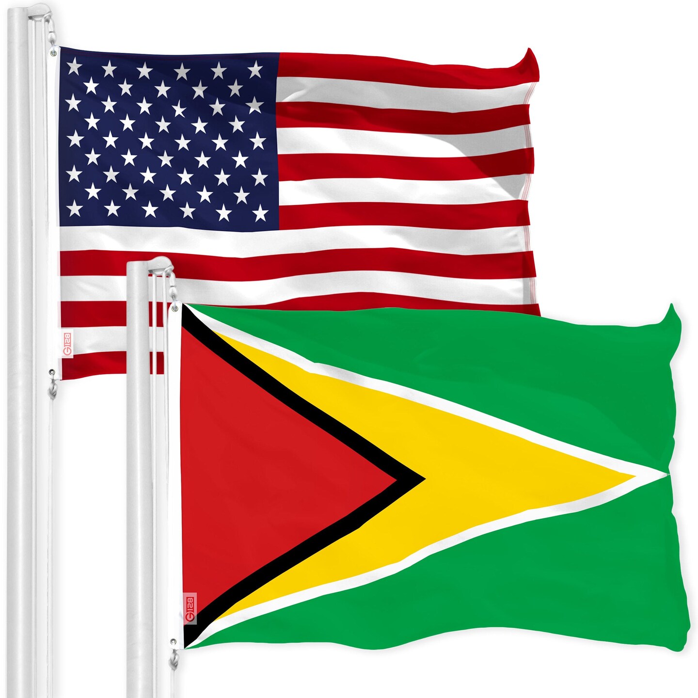 G128 Combo Pack: American USA Flag 3x5 Ft & Guyana Guyanese Flag 3x5 Ft ...