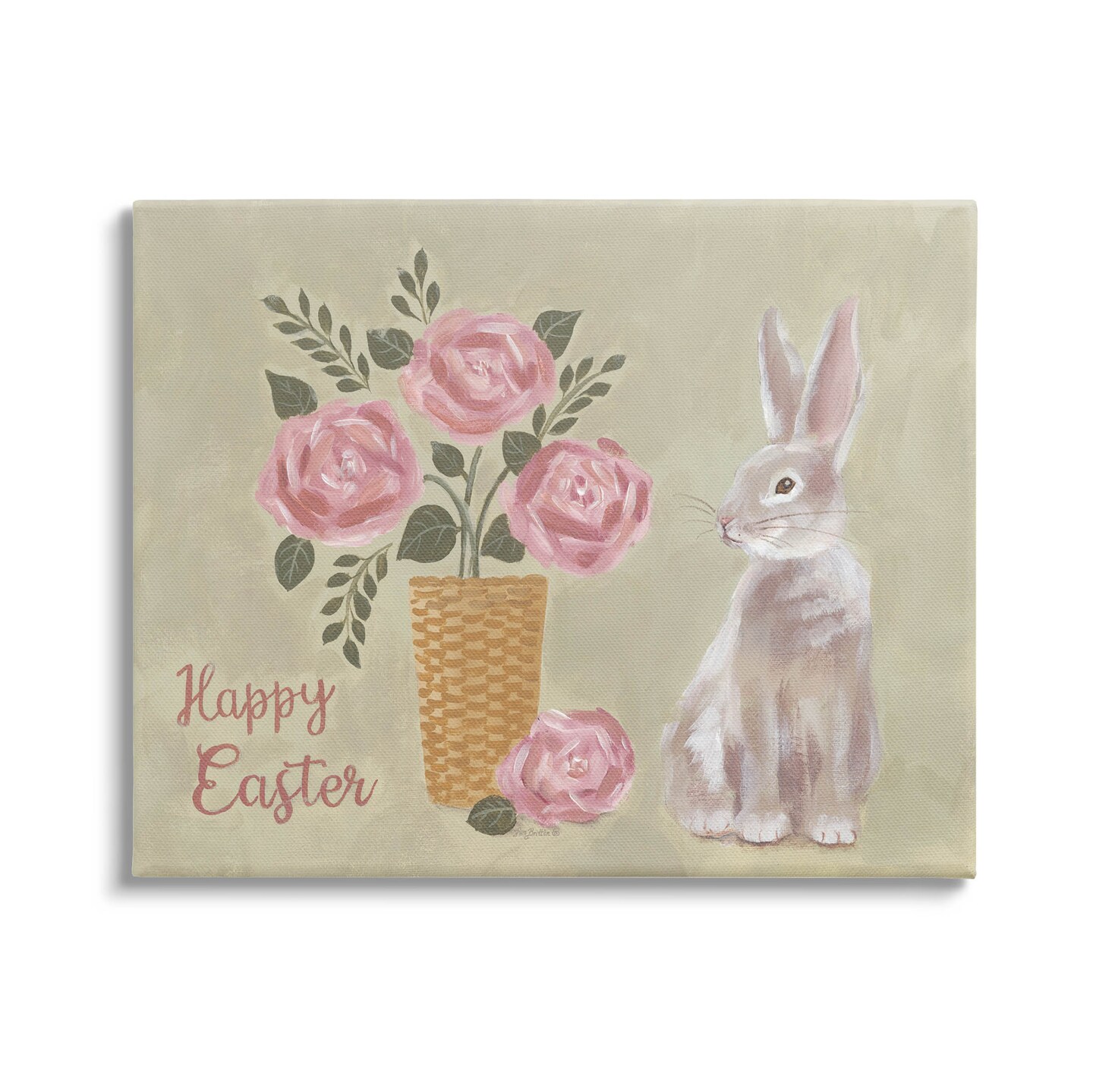 Stupell Industries Happy Easter Bunny Rose Bouquet Canvas Wall Art ...