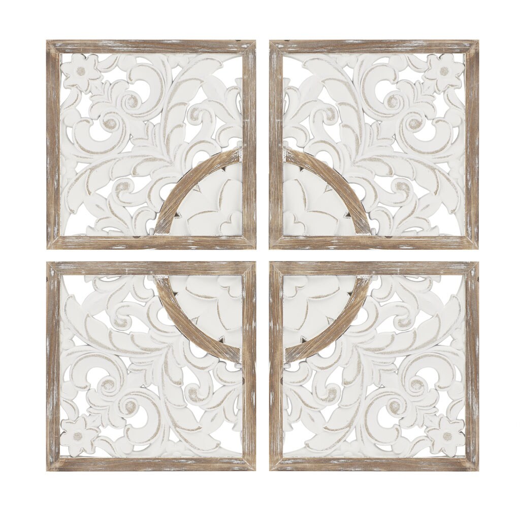 Gracie Mills Two-tone Medallion Carved Wood 4-piece Wall Decor Set ...