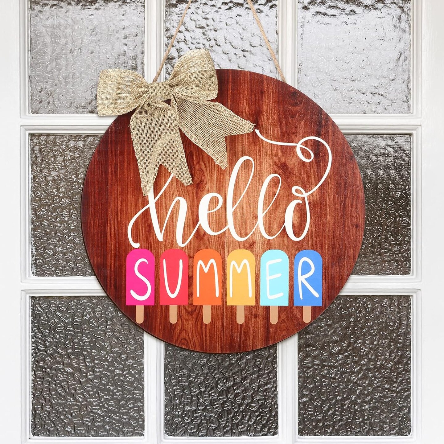 Hello Summer Sign: 12 × 12 Inch Summer Welcome Sign for Front Door ...