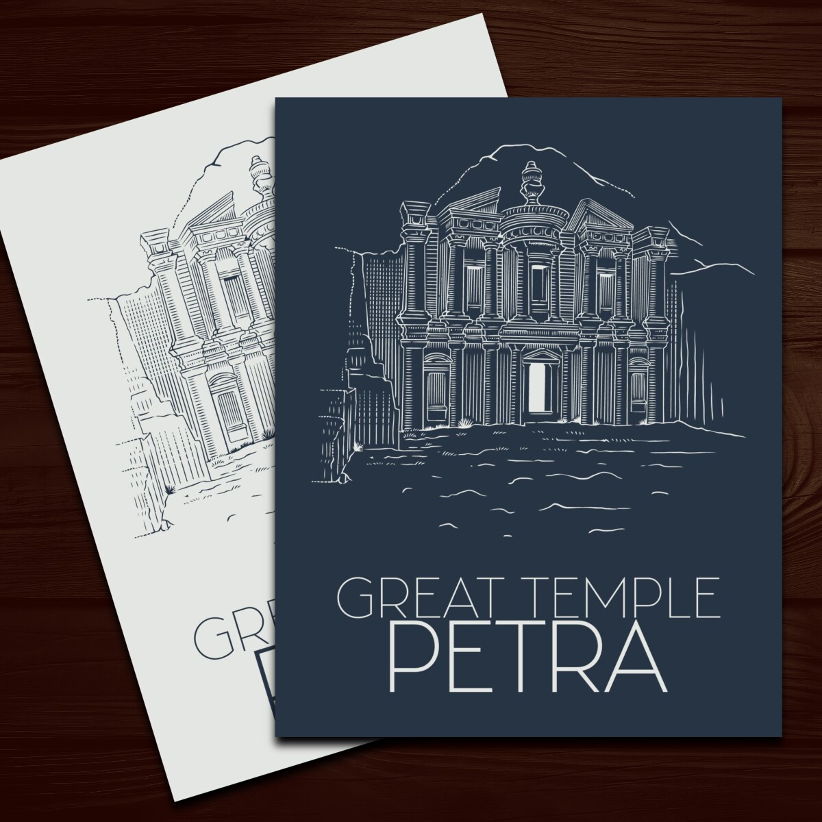 The Great Temple: Petra Jordan Blue or White - Premium Matte Minimalist ...
