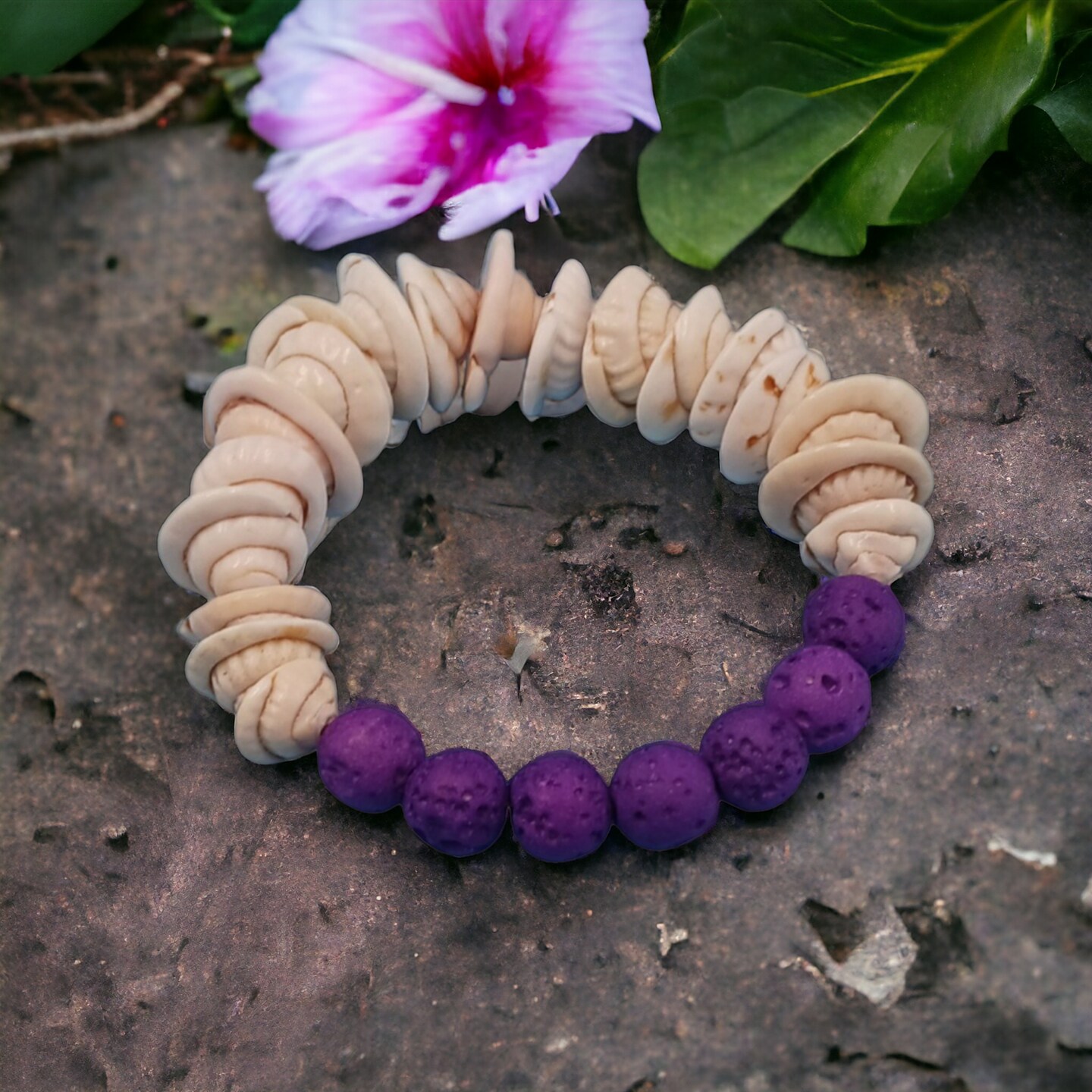 Lava Stone and Seashell Essential Oil Diffuser Bracelet | MakerPlace by ...