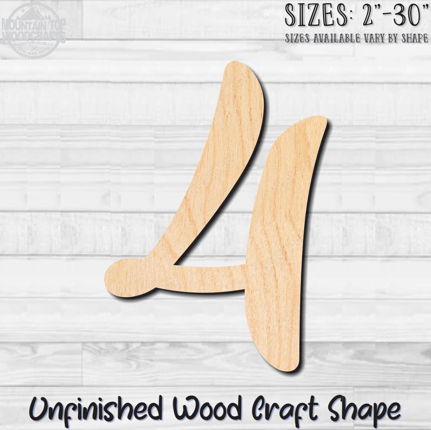Script Number 4 Fancy Unfinished Wood Shape Blank Laser Engraved Cutout ...