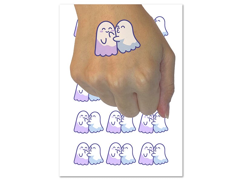 Two Ghosts in Love Kissy Face Halloween Temporary Tattoo Water ...