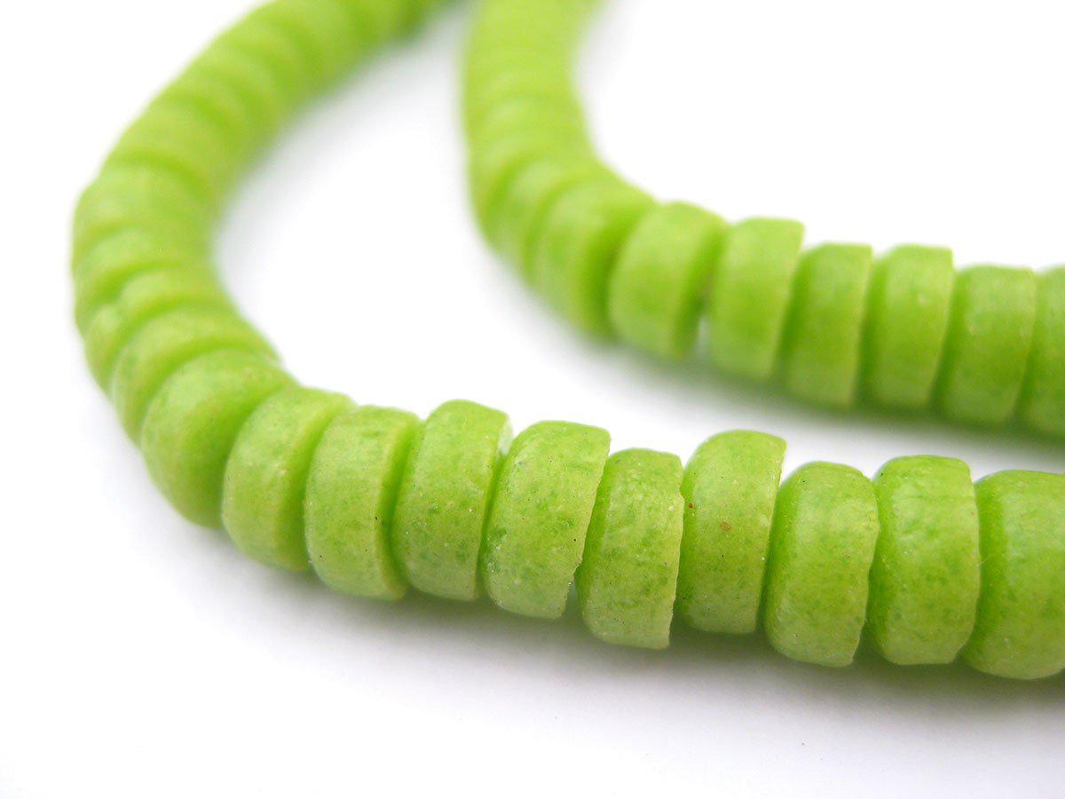 Lime Green Sandcast Disk Beads - Full Strand of 7mm African Rondelle ...