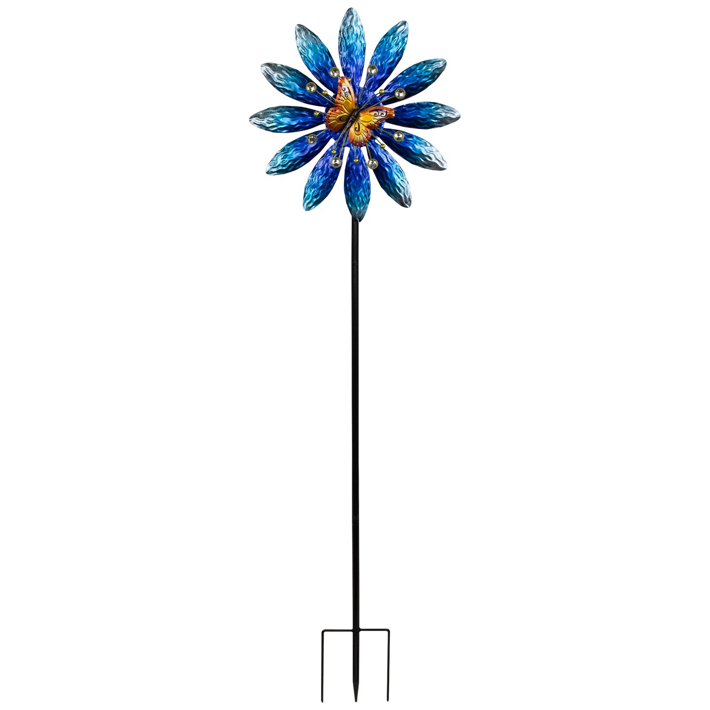 Northlight Blue Flower with Butterfly Outdoor Pinwheel Garden Stake - 4 ...