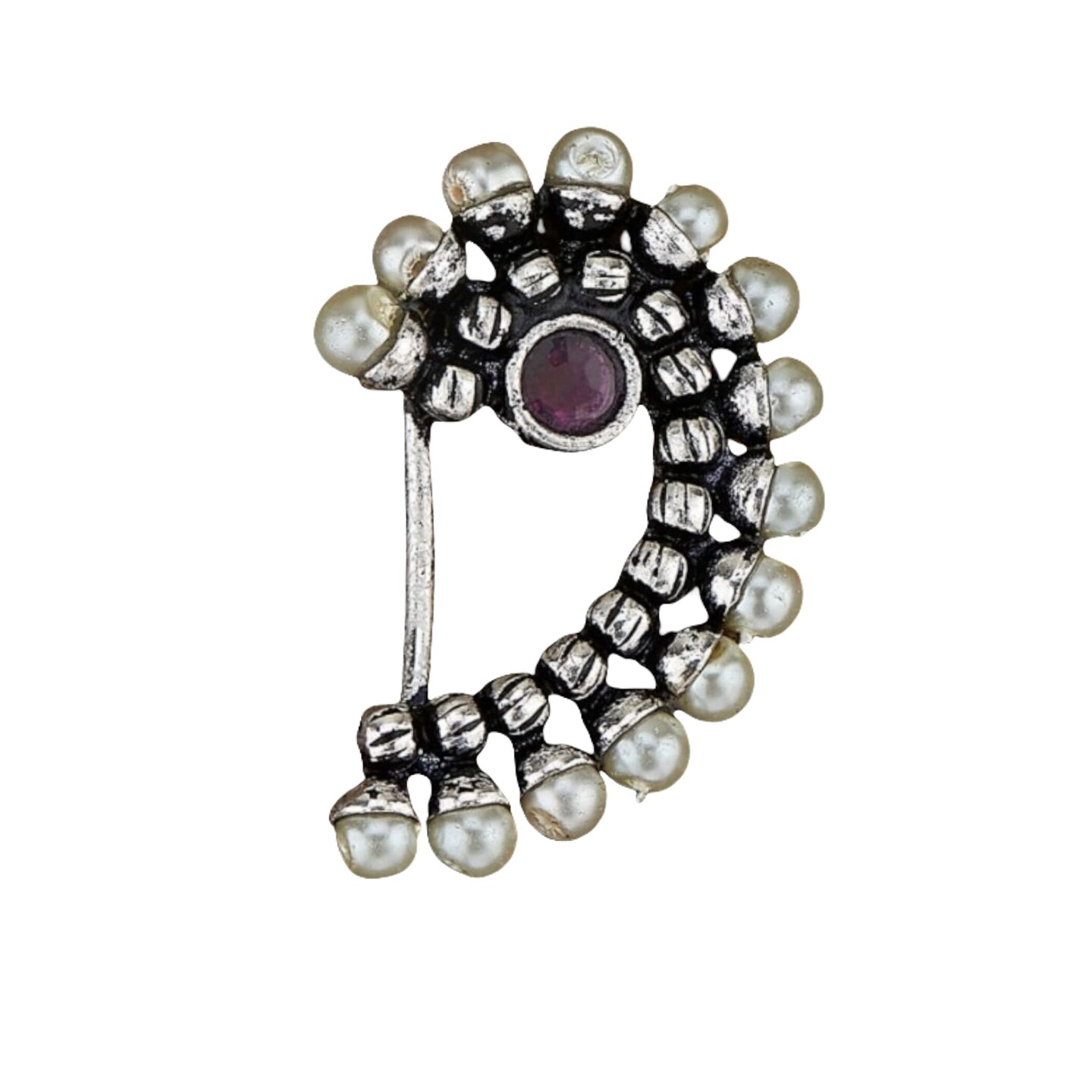 Marathi Nath Nose Pin Indo Western German Silver Clip On Nath Nosepin ...