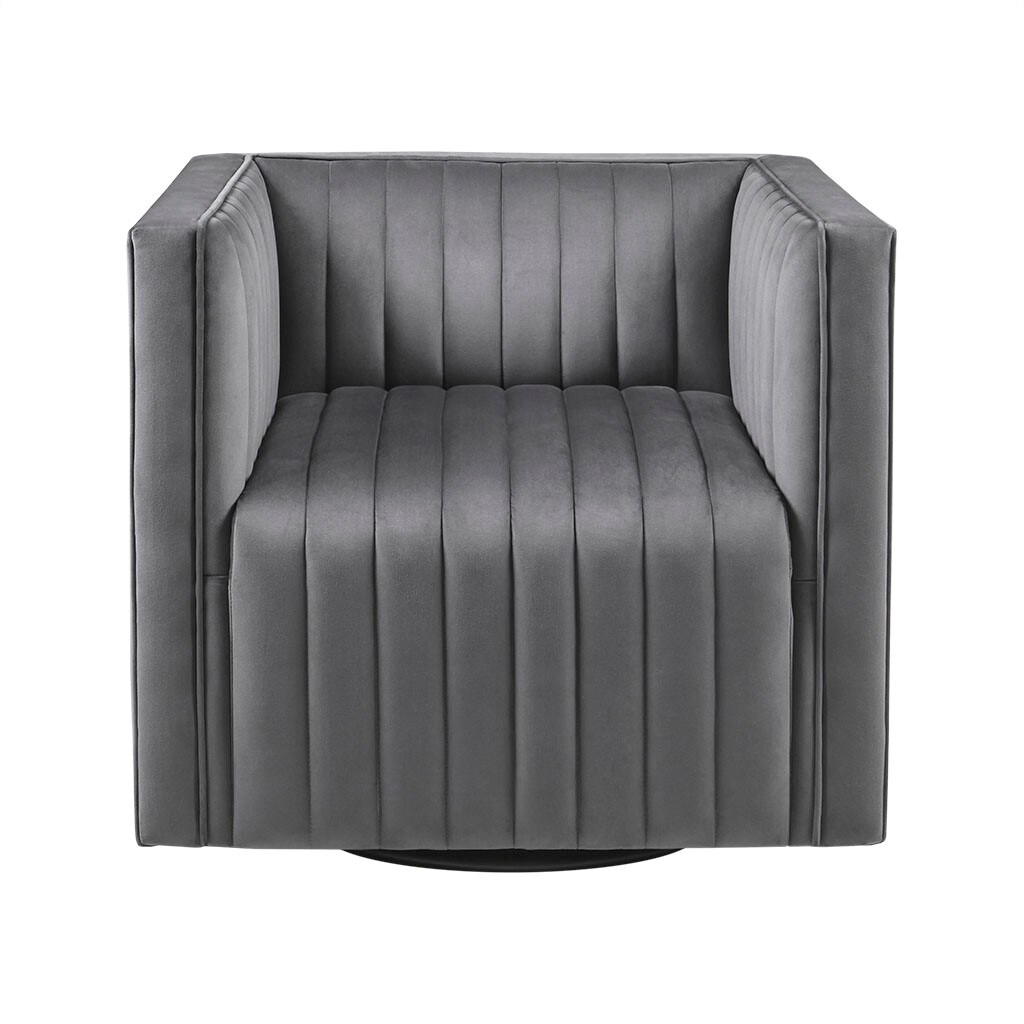 Gracie Mills Carlie Modern Grey Velvet Swivel Armchair with Channel ...