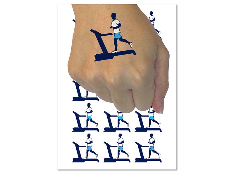 Man Running on Treadmill Cardio Workout Gym Temporary Tattoo Water ...