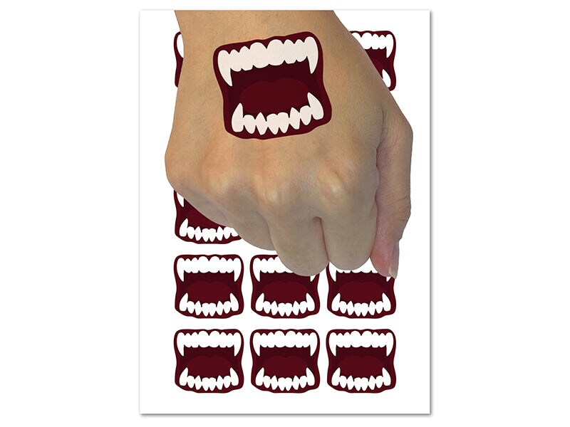 Vampire Teeth Fangs Jaws Mouth Halloween Temporary Tattoo Water ...