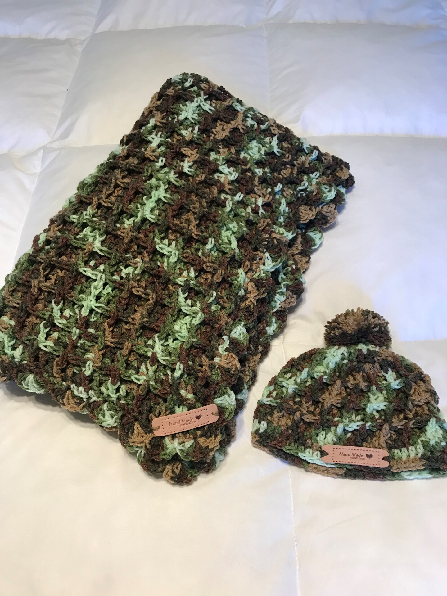 Crochet camouflage, two-piece hat and baby boy blanket set 0-3 months ...