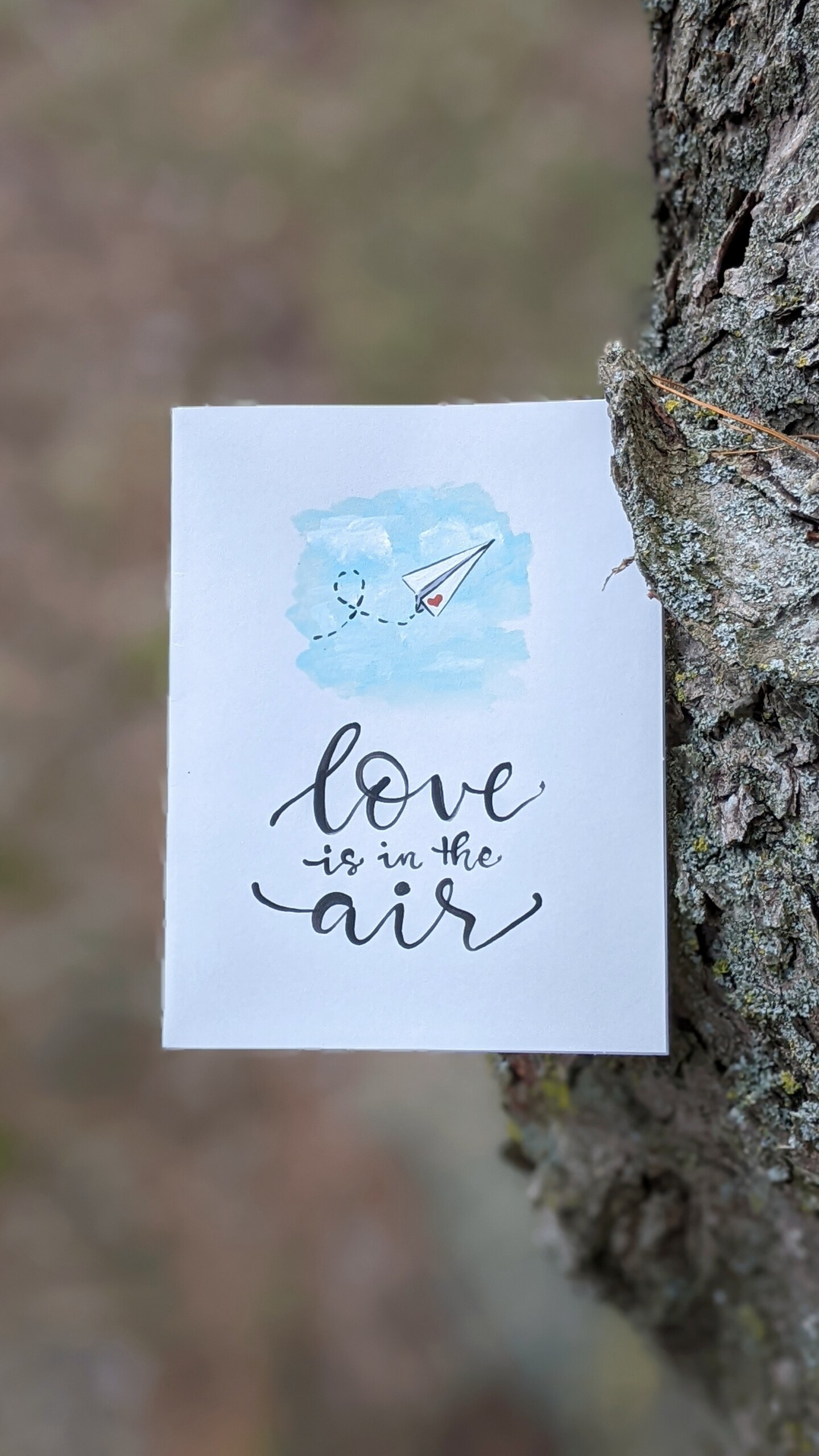 Greeting Card - Hand Painted Watercolor Love Pun, "Love is in the Air ...