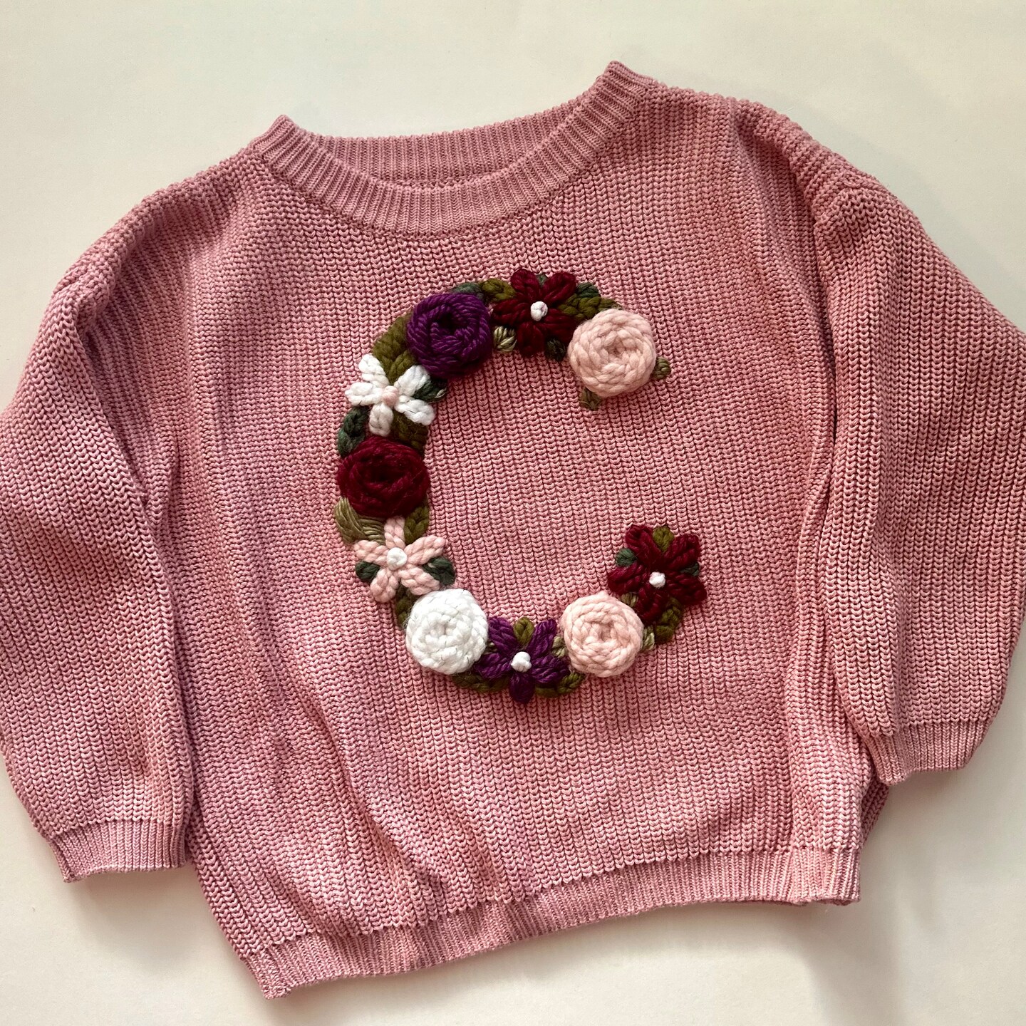 Floral Initial Sweater, Custom Knit Sweater, Hand Embroidered Letter ...