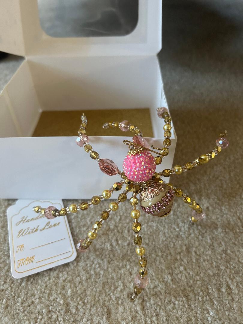 Handmade, exquisite, pink jeweled beaded Spider with gift box, 2024 ...