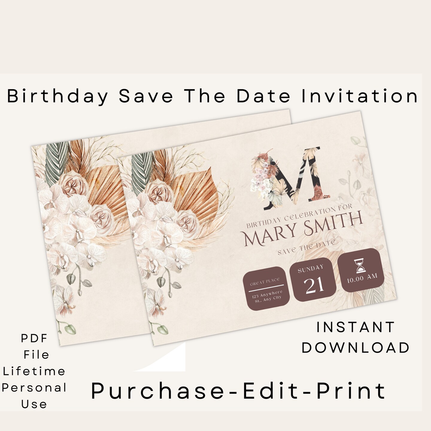 Birthday Party, Save The Date, Invitation Set, Digital Download ...