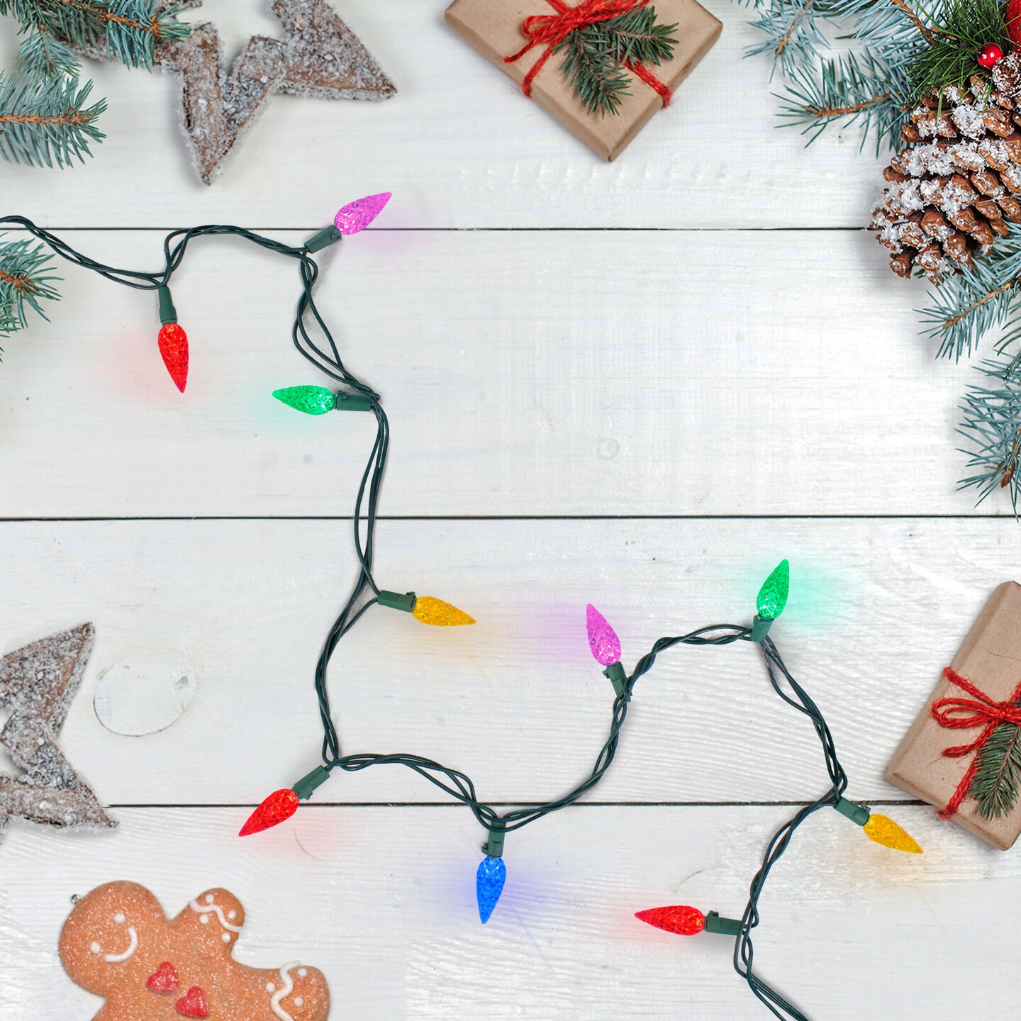 Northlight LED Faceted C6 Christmas Lights - Multi-color - 66' Green ...