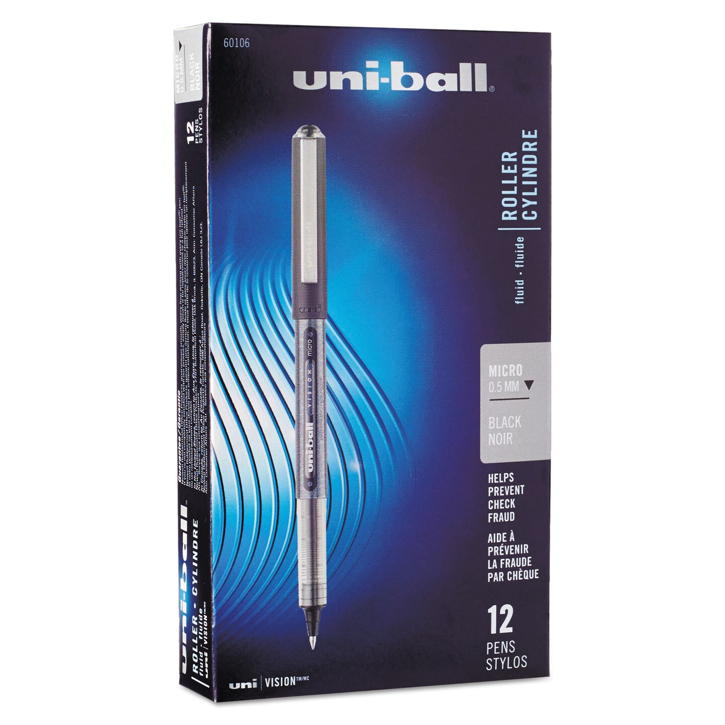 Uni-Ball VISION Stick Roller Ball Pen, Micro 0.5mm, Black Ink, Black ...