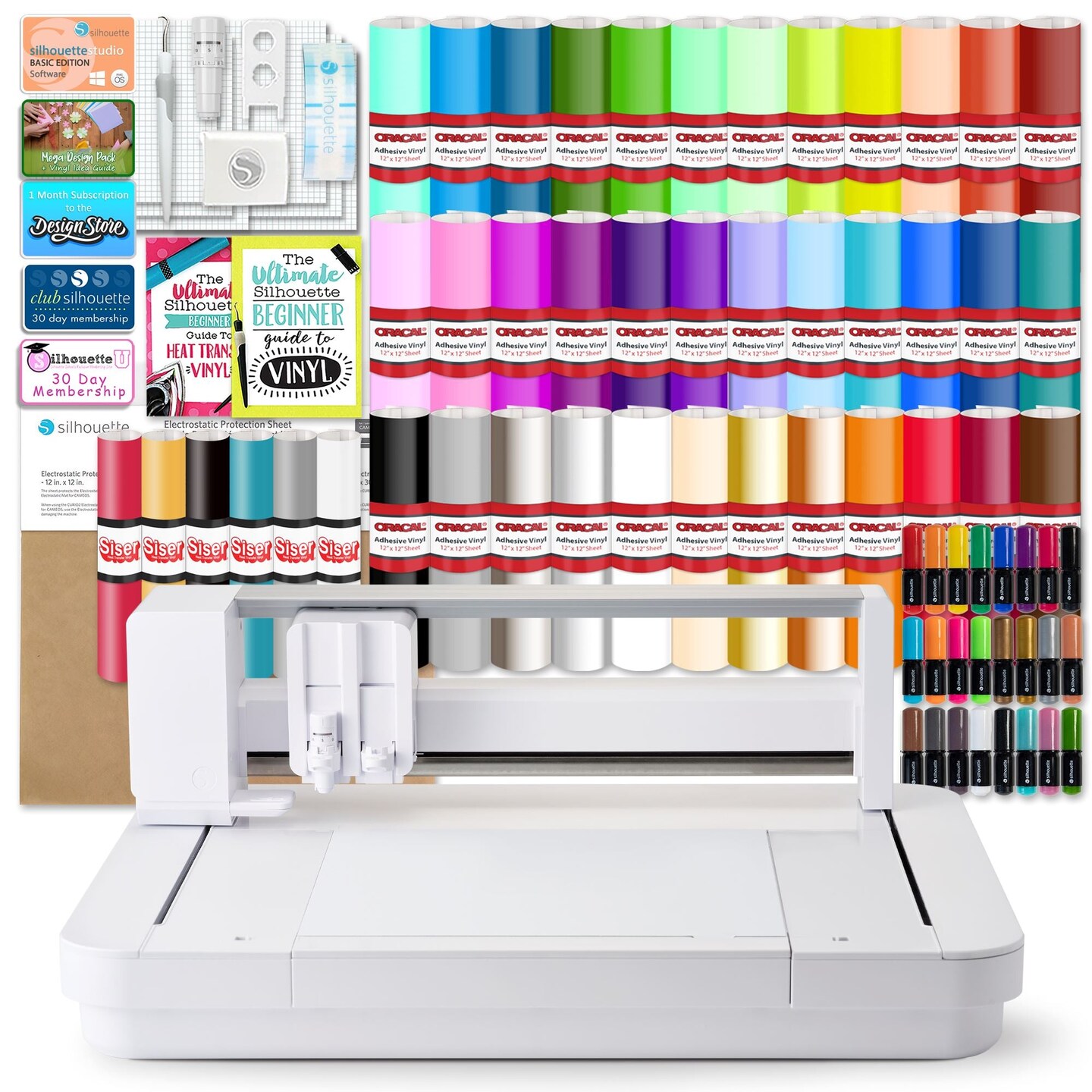 Silhouette Curio 2 w/ 38 Oracal Vinyl Sheets, Siser HTV, Guides, 24 ...