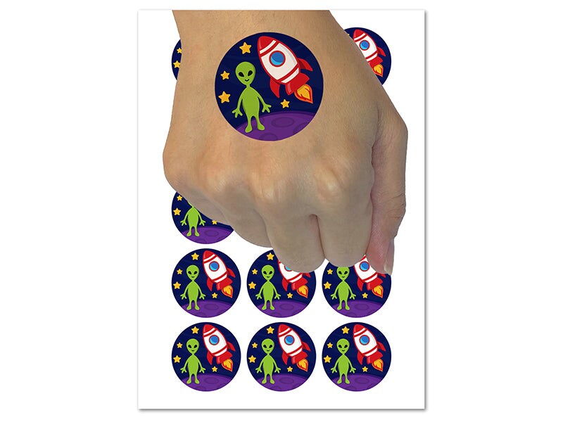 Alien and Rocket Space Temporary Tattoo Water Resistant Fake Body Art ...