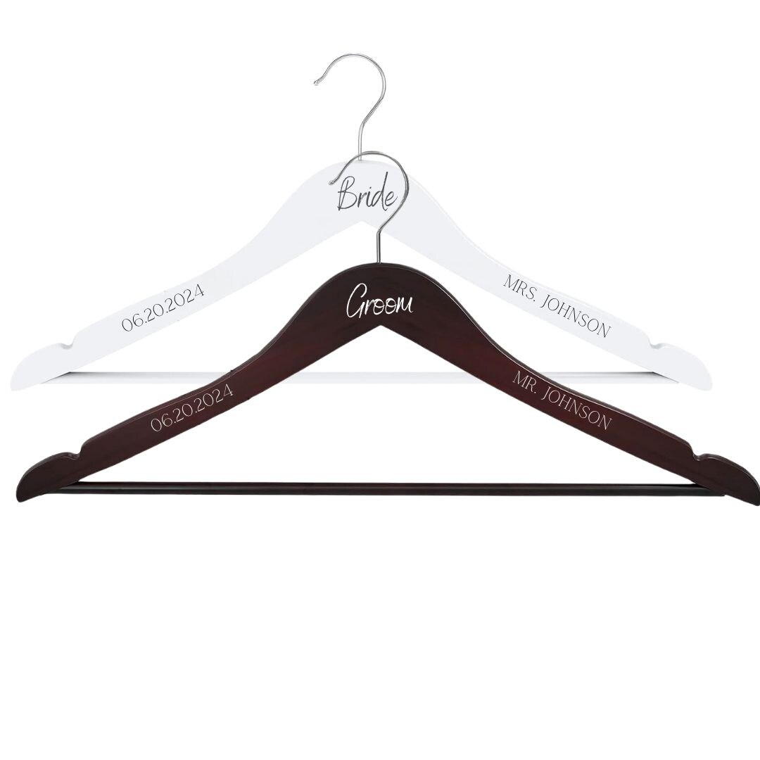 Personalized Wooden Hangers Bride Groom 2 Pack Wedding Hanger Custom ...