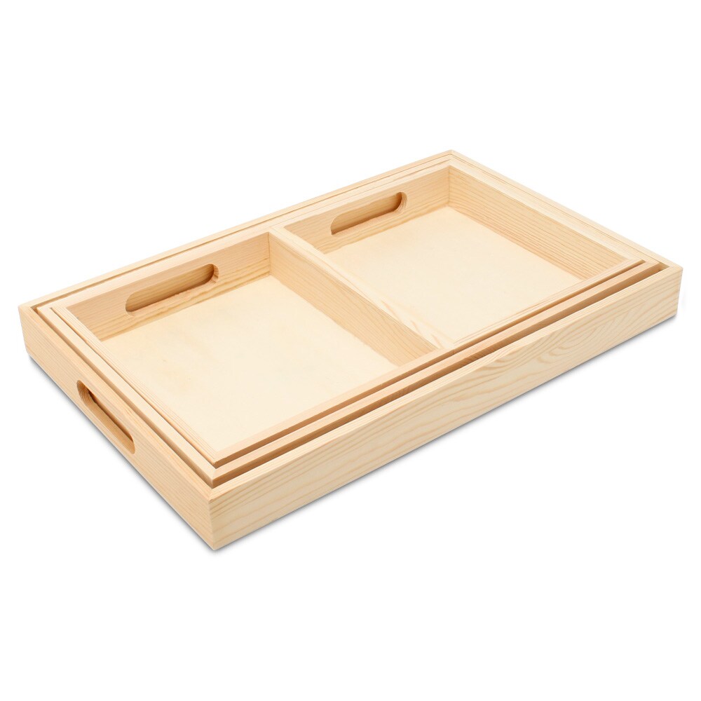 DIY Wooden Nesting Tray Set of 4 with Cutout Handles, for Crafts ...