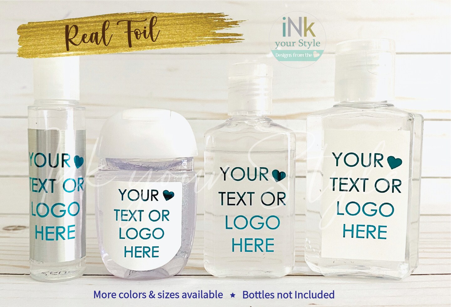 Personalized Hand Sanitizer Labels, real Foil labels, your own text or ...