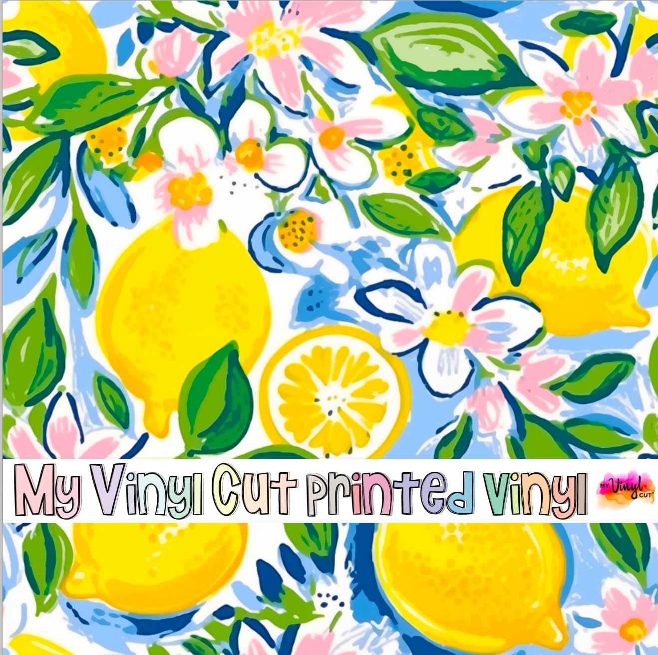 12 x 12 inch Sheet of Printed Vinyl or HTV in the Preppy Lemons B ...