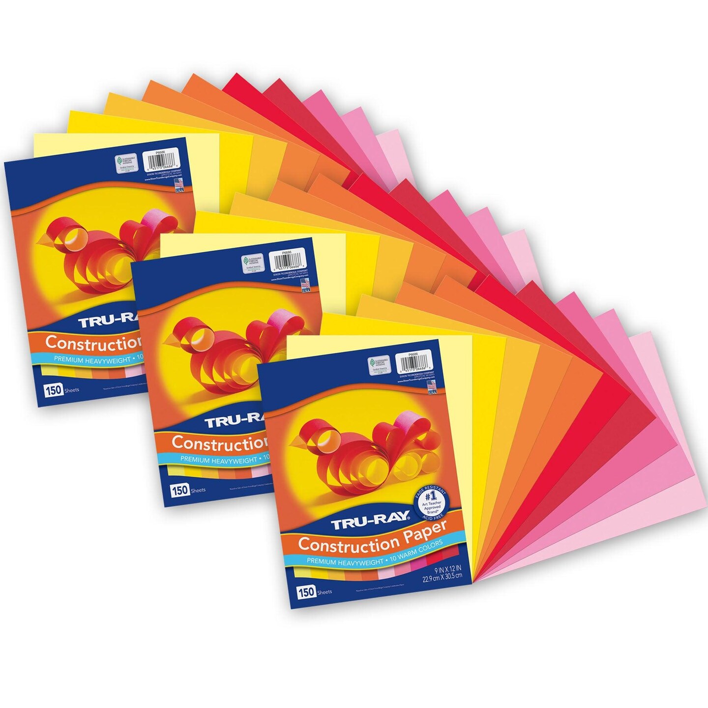 Construction Paper, Warm Assorted, 9" x 12", 150 Sheets Per Pack, 3 ...