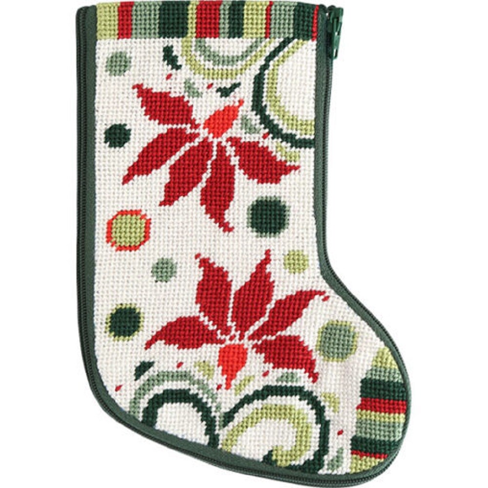 Stitch & Zip Modern Poinsettia Mini Stocking Needlepoint Kit, Color ...
