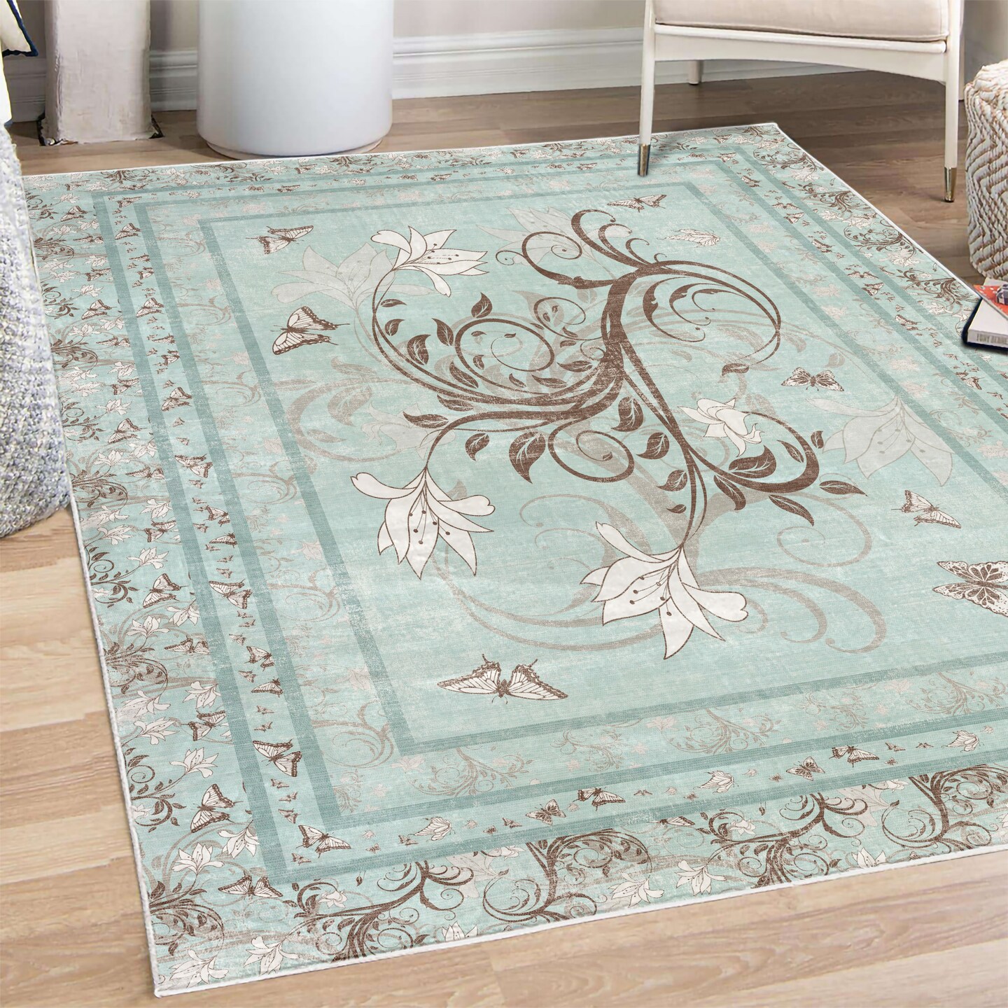 Ambesonne Spring Decorative Rug, Swirling Floral Look Design of ...
