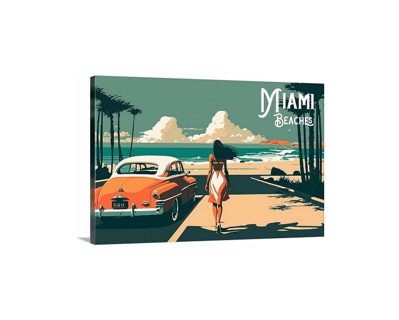 Miami Beach Canvas Wrap Art or Poster, A Vintage Travel Poster Sizes Up ...