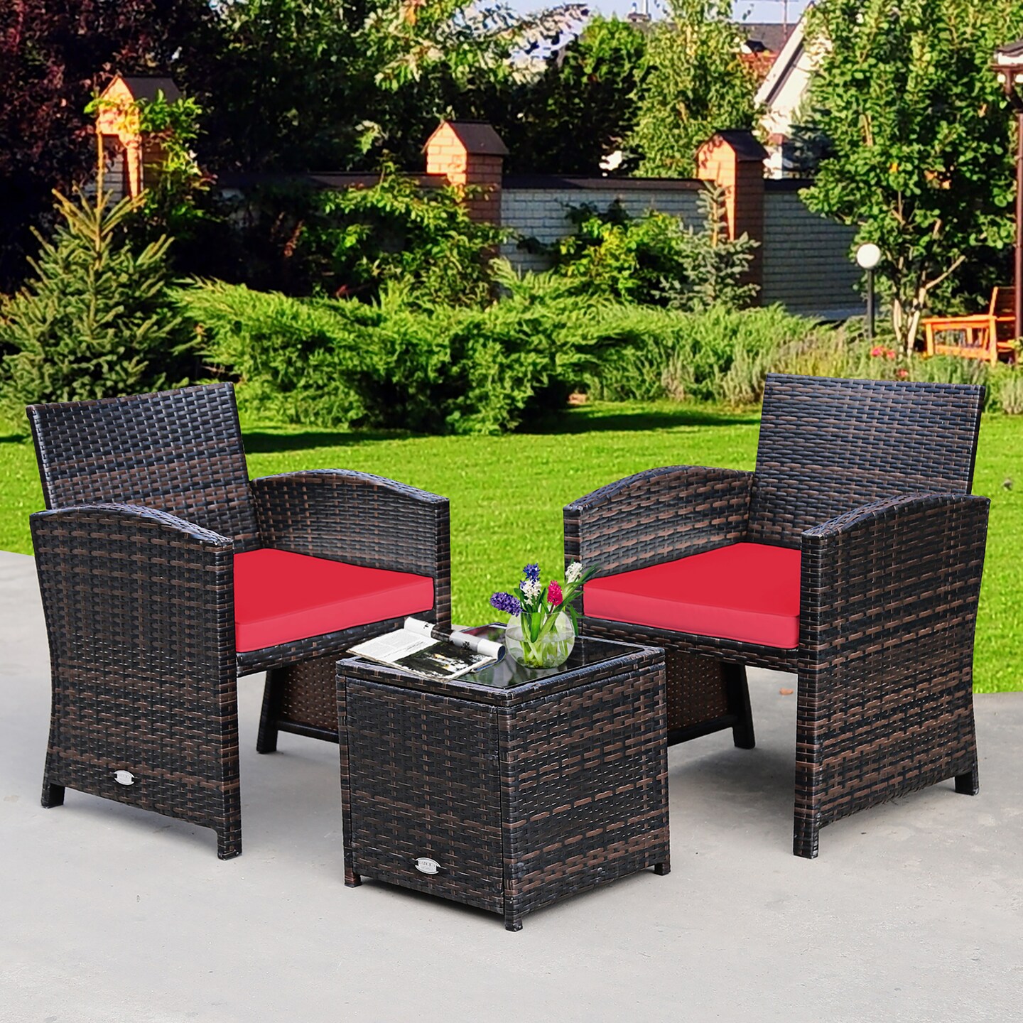 Costway 3PCS Patio Rattan Wicker Furniture Cushion Sofa Coffee Table Michaels