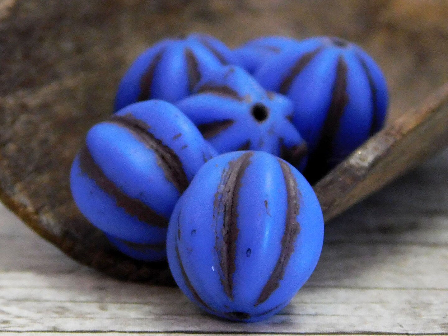 Brown Washed Matte Indigo Round Melon Beads | Michaels