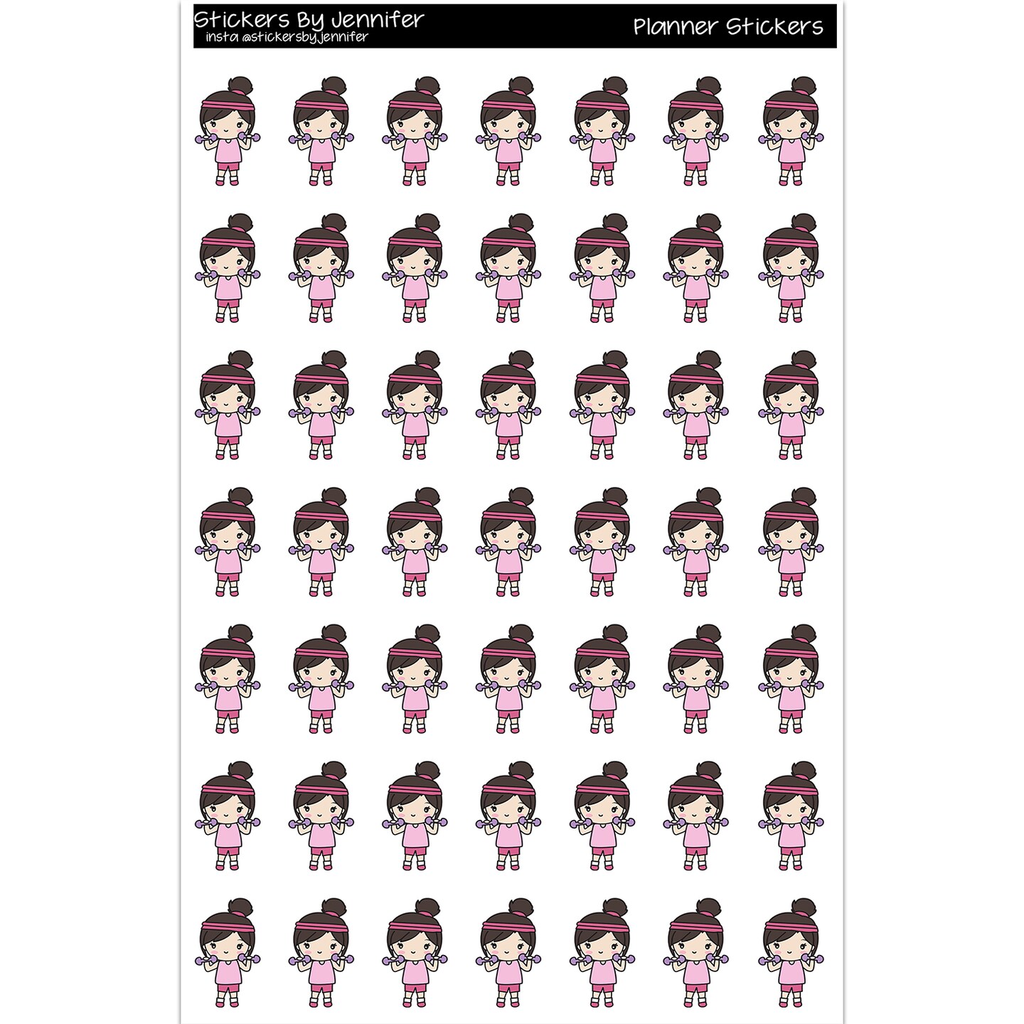 Dark Haired Chibi Girl Workout Planner Stickers | Michaels